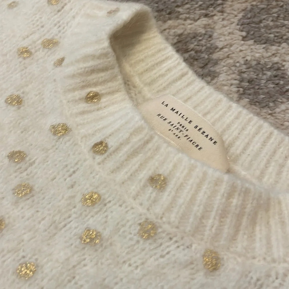 Sezane | Sweaters | Sezane Lupin Sweater White With Gold Polka Dots ...